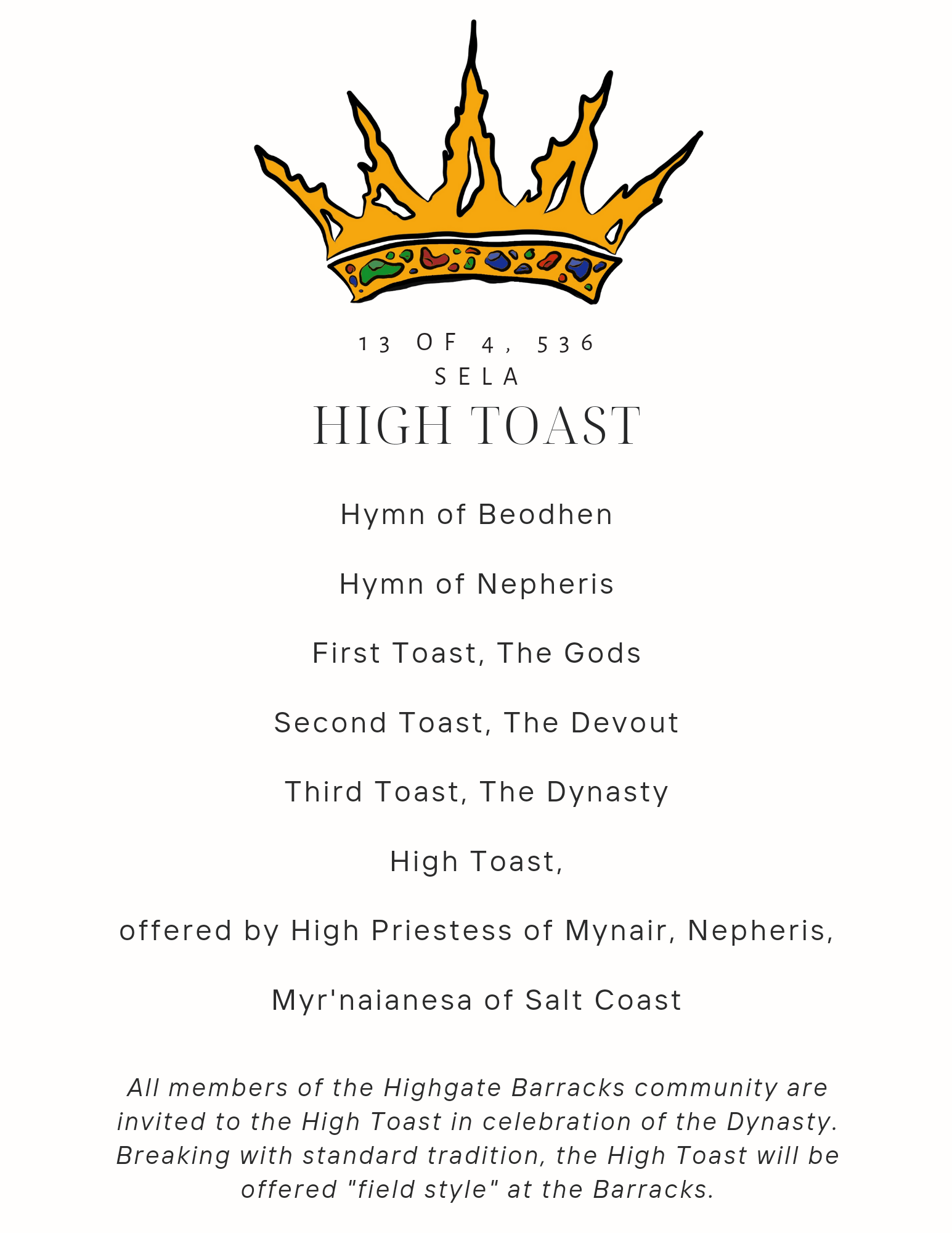 Event 3: The High Toast – Zealot Larp
